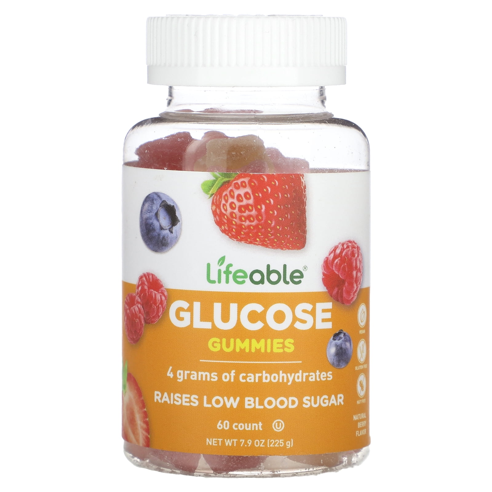 Lifeable Glucose Gummies, Berry Flavor, 60 Gummies, 4g Carbs, Kosher ...
