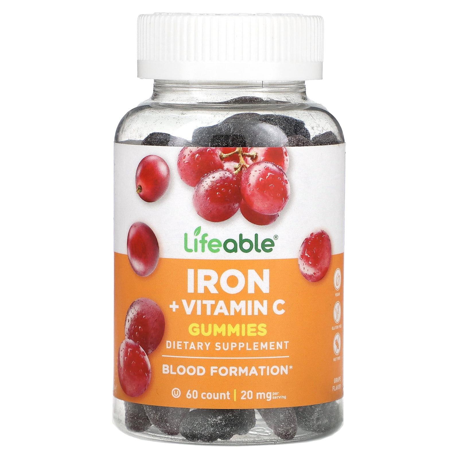 Lifeable Iron + Vitamin C Gummies, Grape, 60 Gummies - Walmart.com