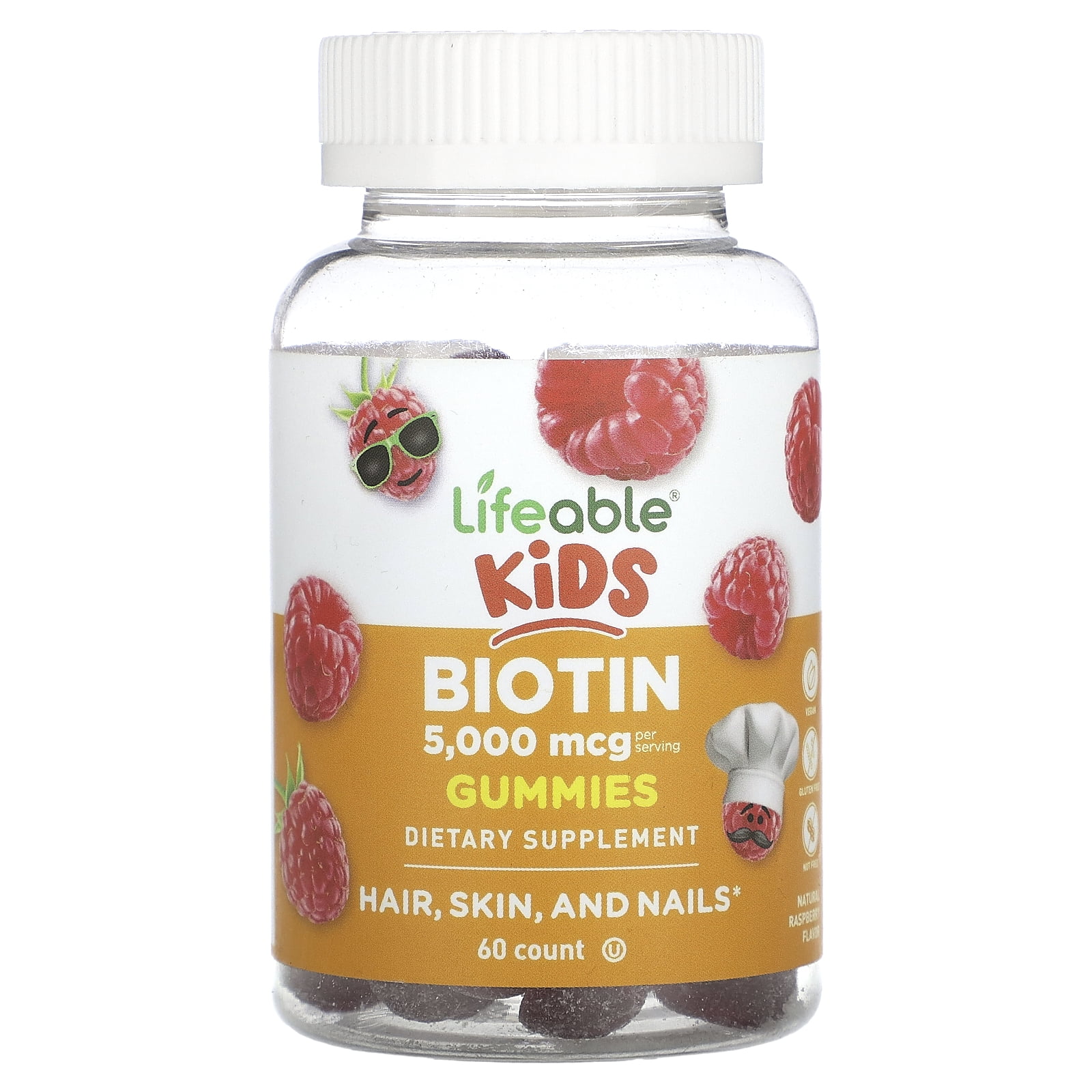 Lifeable Hair Vitamin Kids Biotin Gummies, Natural Raspberry, 5,000 mcg ...