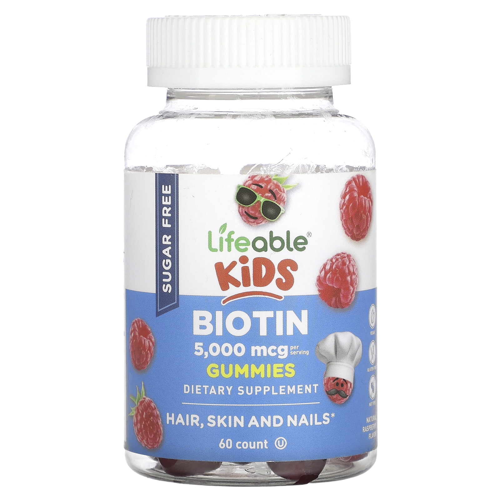 Lifeable Kids Biotin Gummies, Sugar Free, Natural Raspberry, 60 Gummies ...
