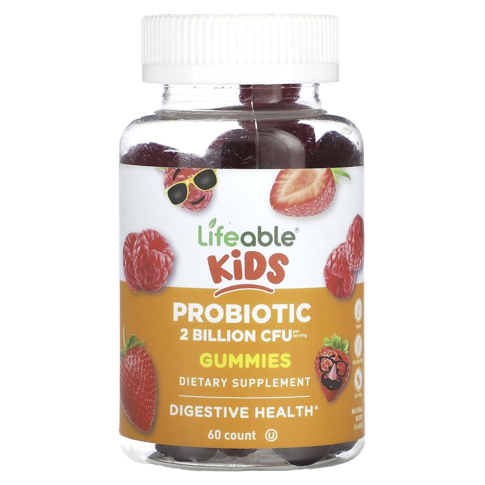 Lifeable Kids Probiotic Gummies, Natural Berry, 1 Billion CFU, 60 ...