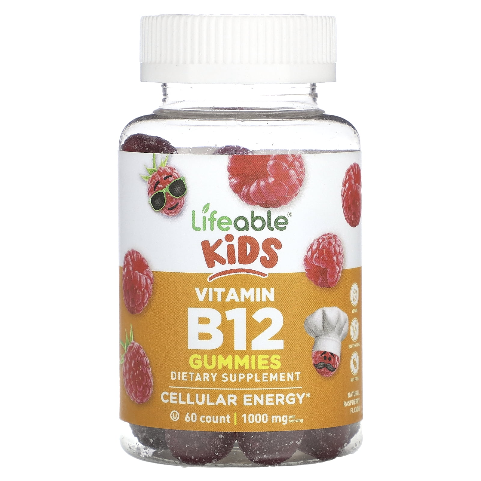 Lifeable Kids Vitamin B12 Gummies, Natural Raspberry, 60 Gummies (500 ...