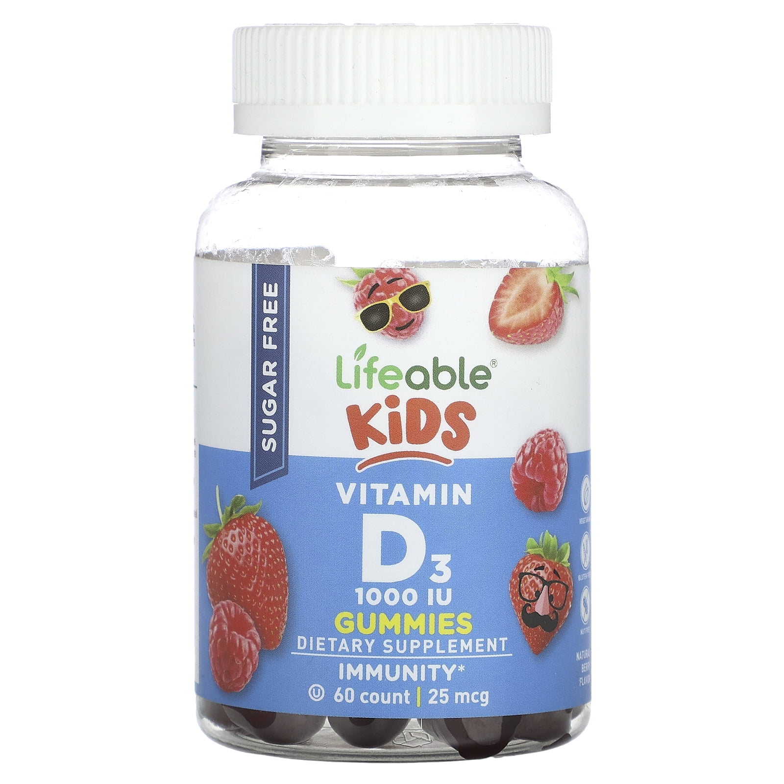 Lifeable Kids Vitamin D3 Gummies, Sugar Free, Natural Berry, 25 mcg ...