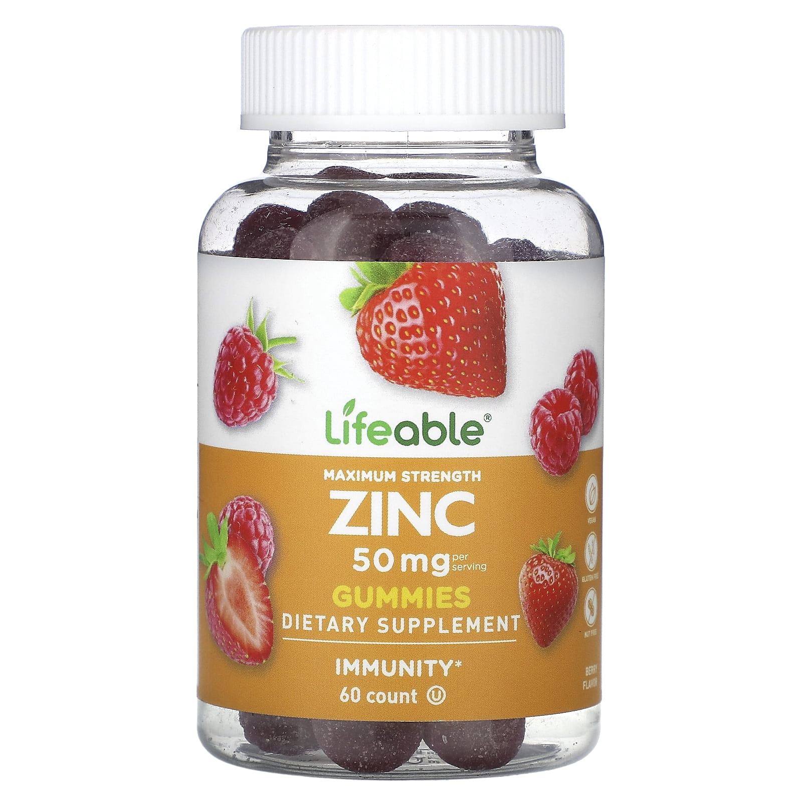 Lifeable Maximum Strength Zinc Gummies, Berry, 60 Gummies (25 mg per ...