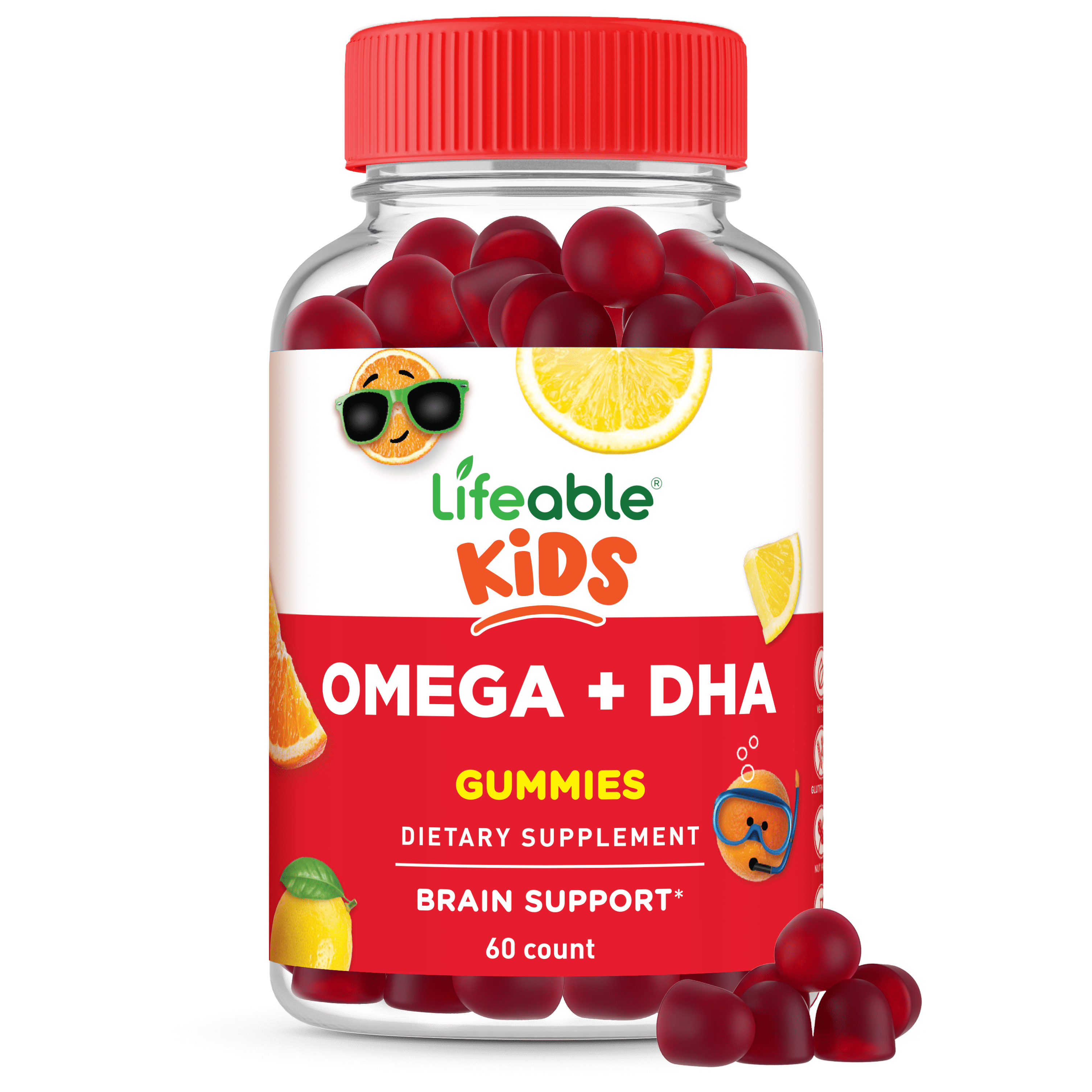 Lifeable Kids Omega 3 Gummies, 60 ct, Vegan DHA Fish Oil Alternative ...