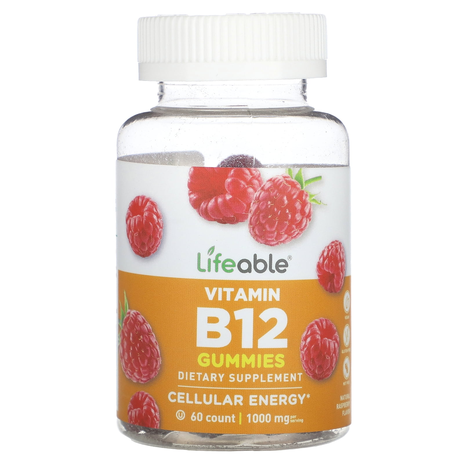 Lifeable Vitamin B12 Gummies, Raspberry Flavor, 1,000 mg, Vegan, 60 ...