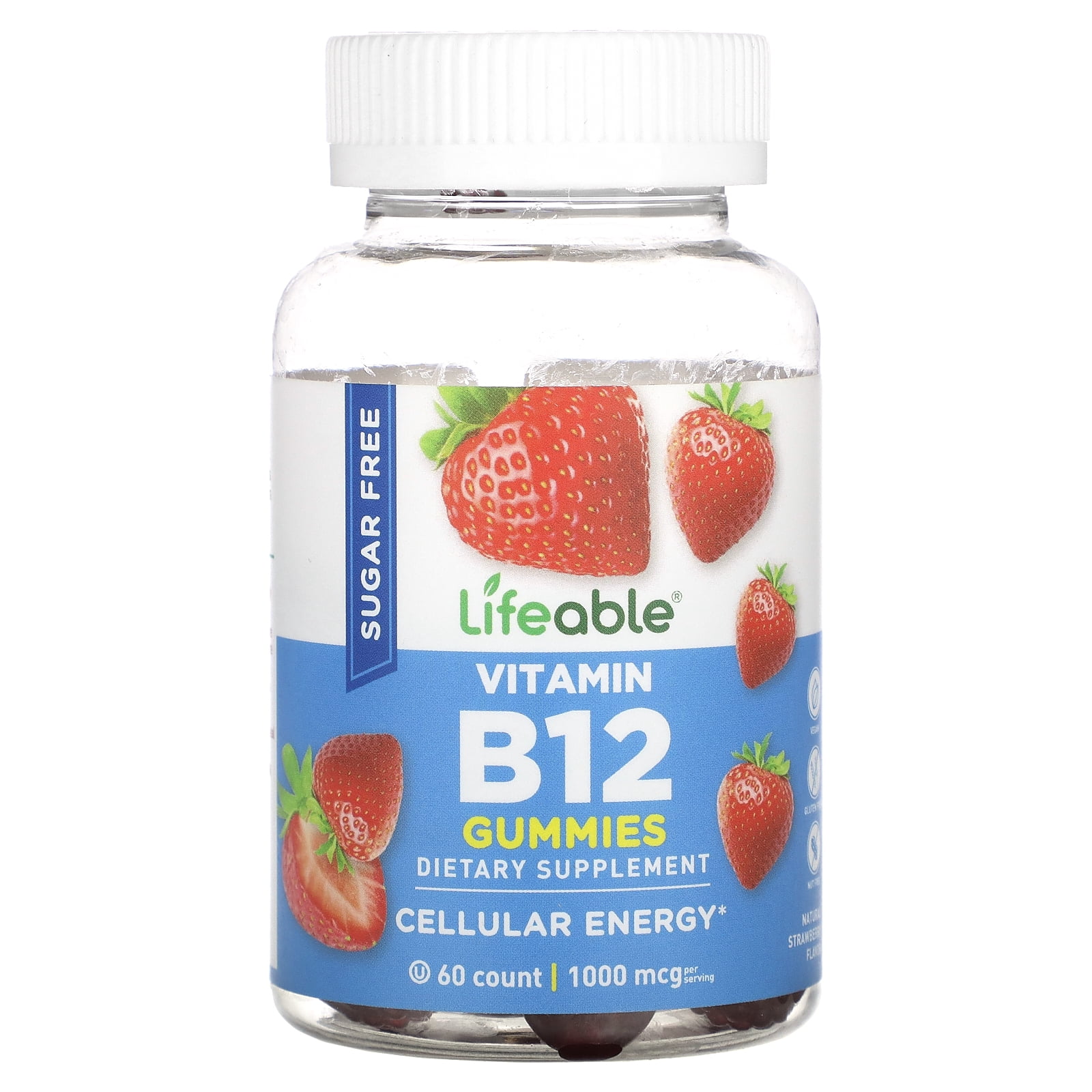 Lifeable Vitamin B12 Gummies, Sugar Free, Natural Strawberry, 60 ...