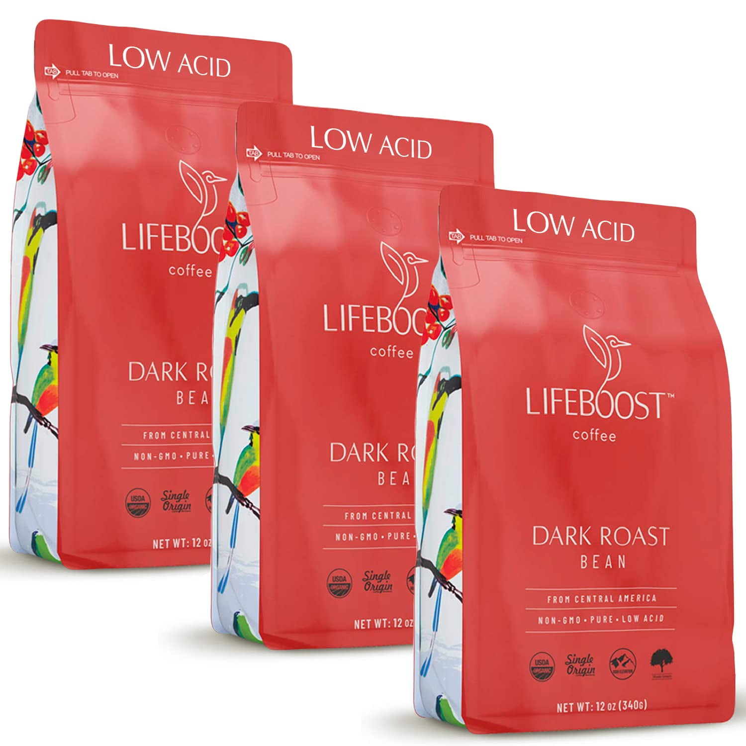 Lifeboost Coffee 3 Pack Dark Roast Whole Bean Coffee - Low Acid Single ...