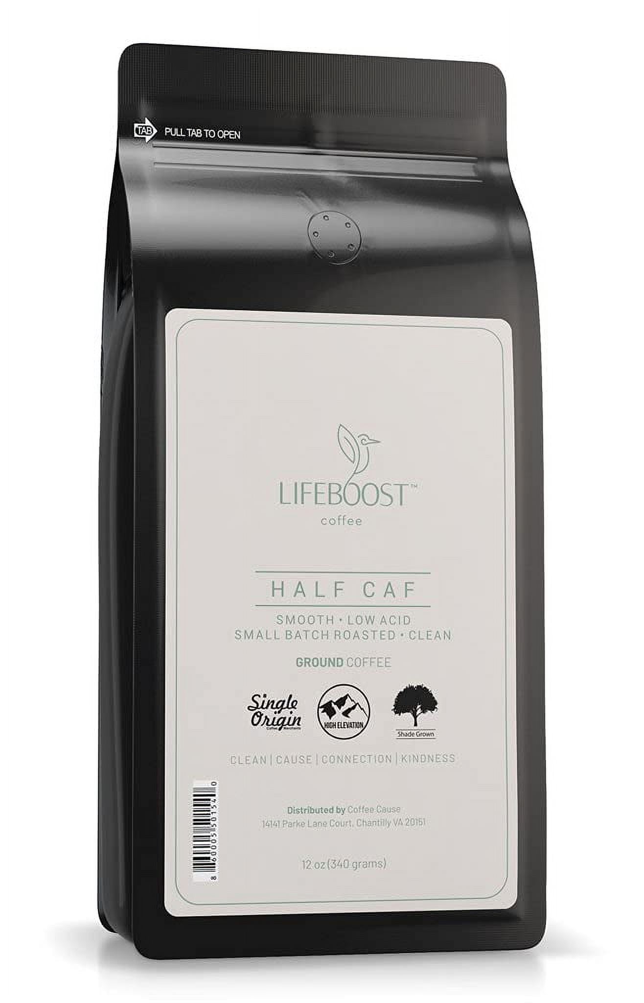 Lifeboost Coffee Half Caff Ground Coffee - Low Acid Single Origin USDA Organic Coffee - Non-GMO ...