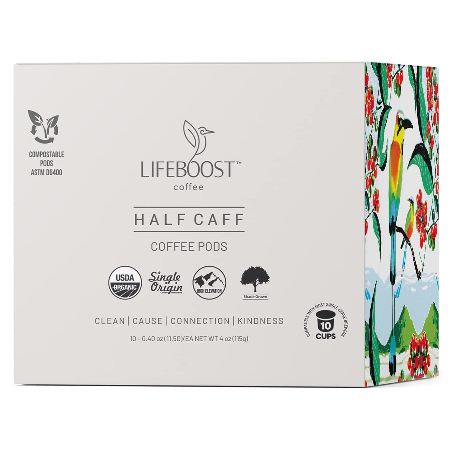 Lifeboost Half Caff AJH3 Coffee K Cups - Low Acid Half Caff Coffee Pods - Single Origin Non-GMO ...