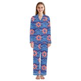 Lifebuoy Pattern Women Pajama Set Soft Notch Collar Button Down Long ...