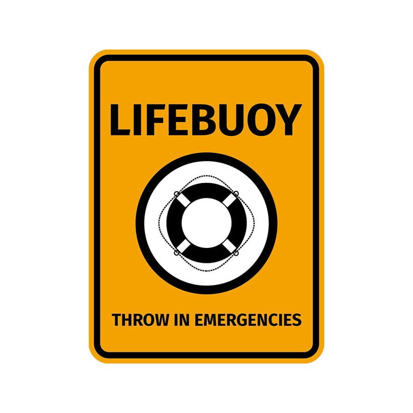 Lifebuoy Throw in Emergencies Wall or Door Sign Boats & Yachts Signage ...