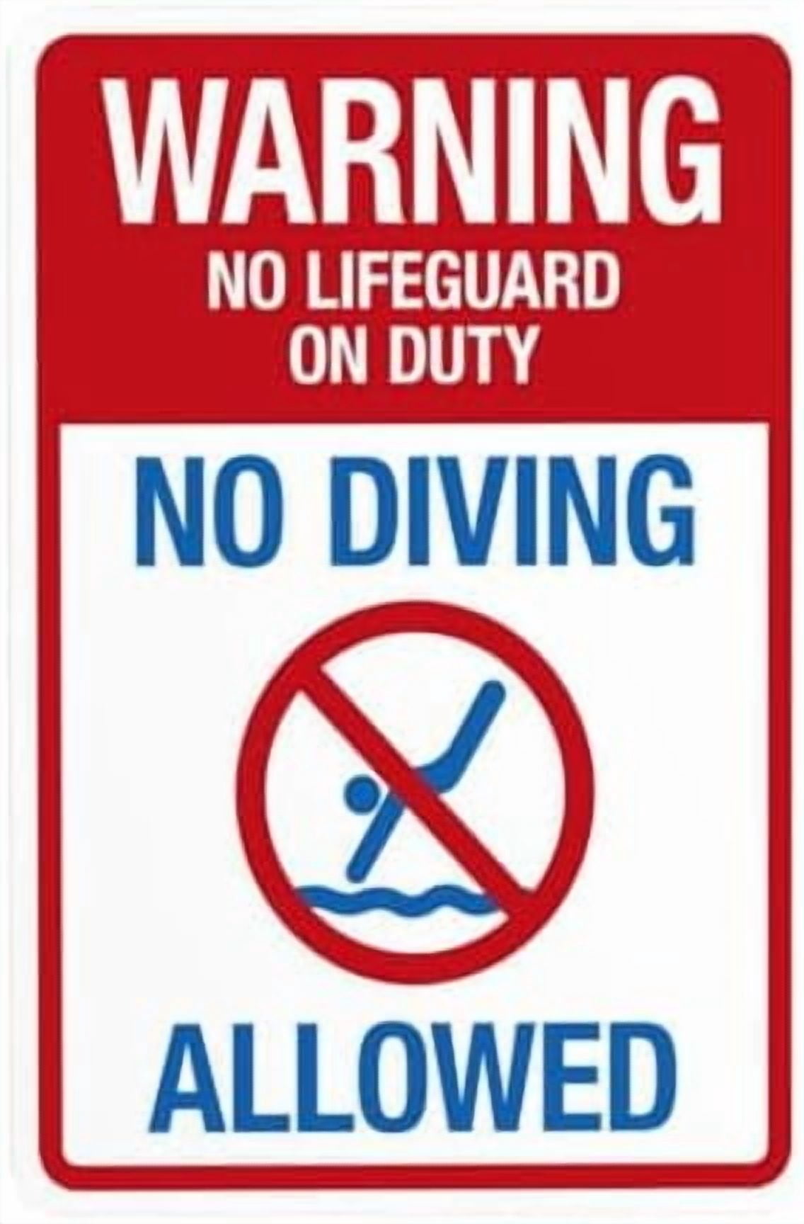 No Lifeguard On Duty No Diving Allowed Warning Sign, Pool Rules Metal ...