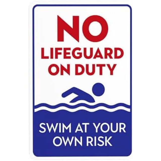 No Lifeguard On Duty Sign,Blue Pool Warning,Pool Security Metal Signs ...