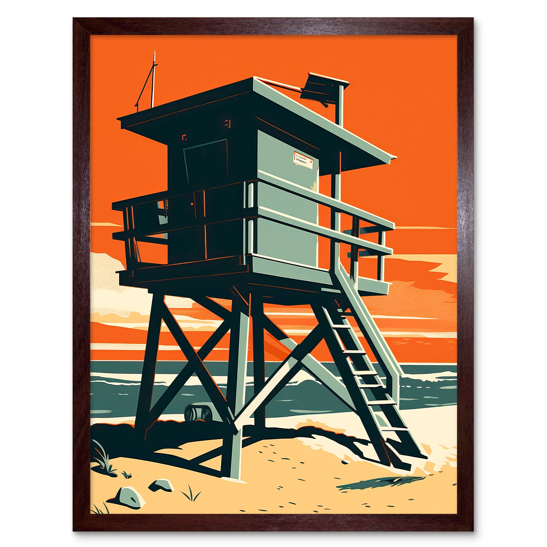 Lifeguard Tower Seascape Pastel Colour Orange Teal Blue Beach Bathroom ...