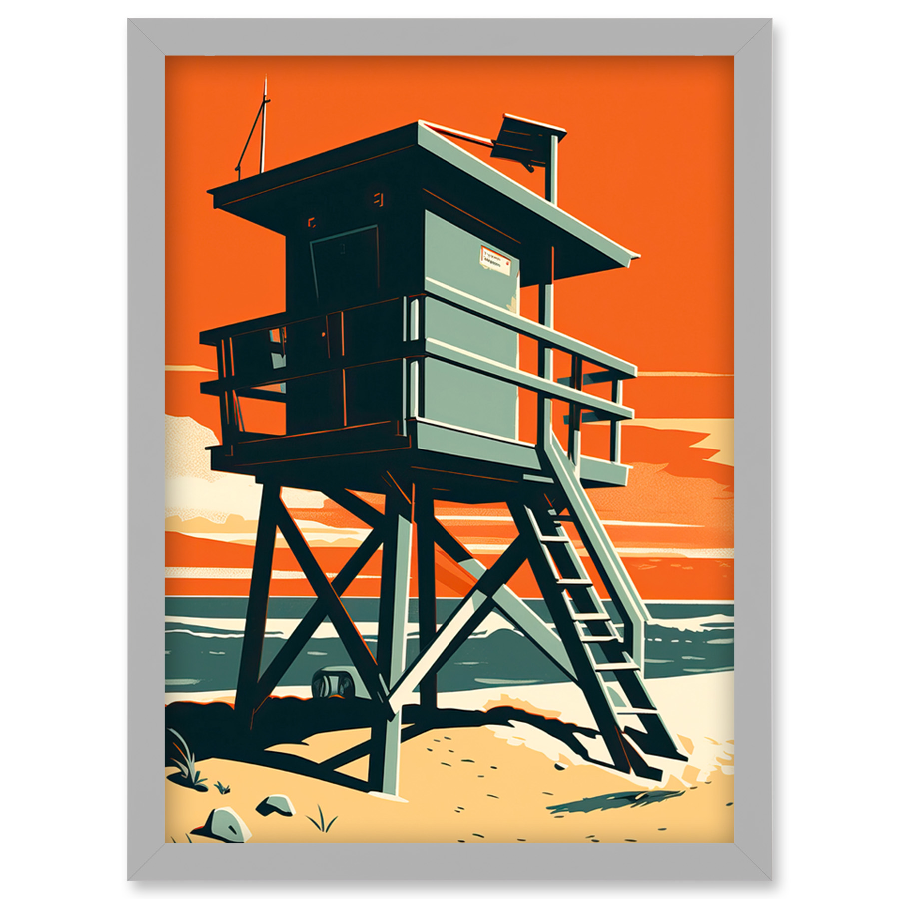 Lifeguard Tower Seascape Pastel Colour Orange Teal Blue Beach Bathroom ...