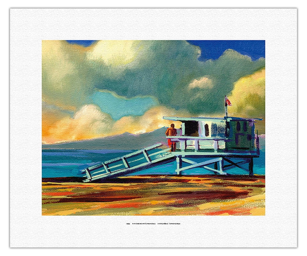 Lifeguard Tower at Sunset - From an Original Color Painting by Wade ...