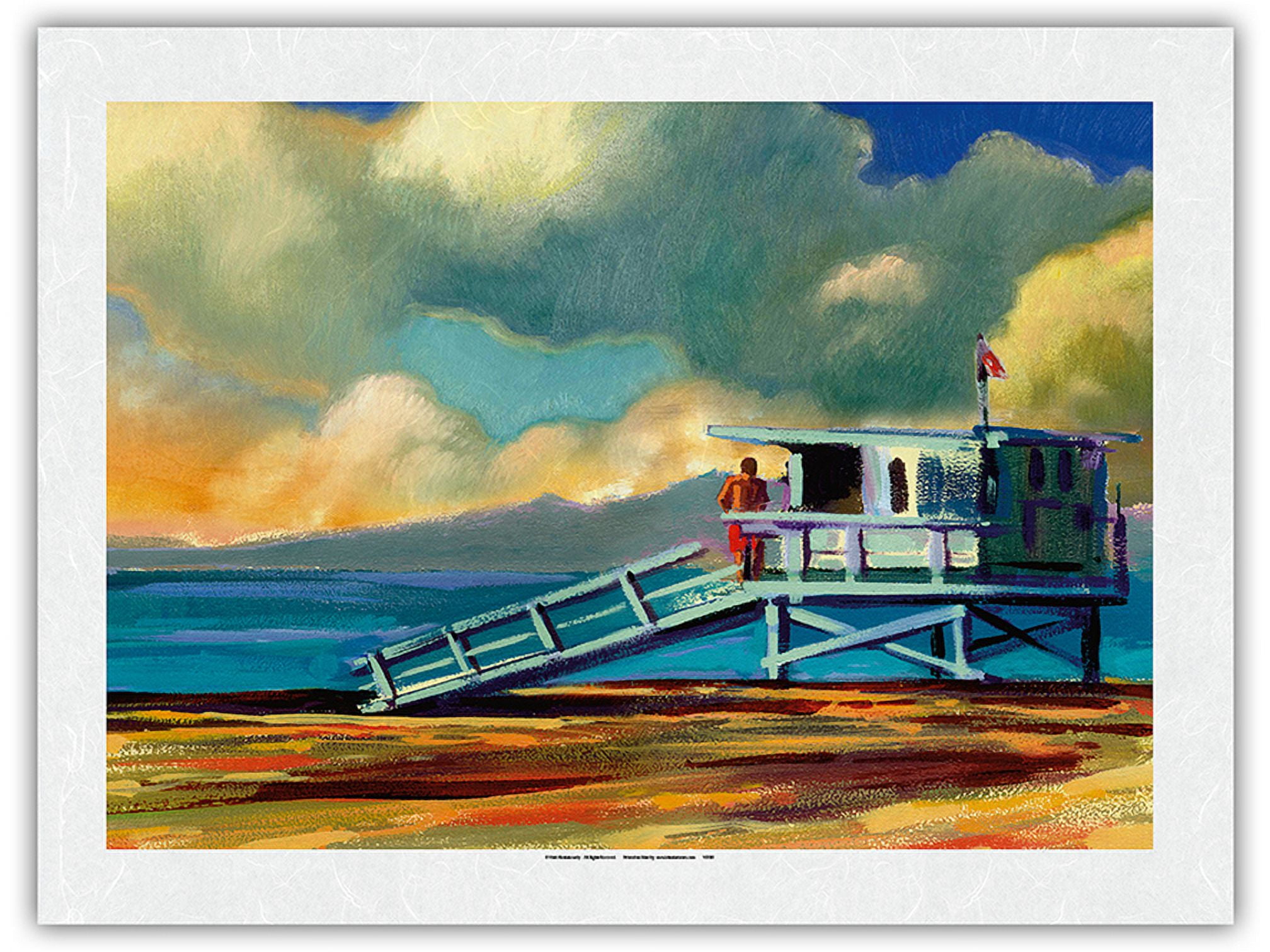 Lifeguard Tower at Sunset - From an Original Color Painting by Wade ...