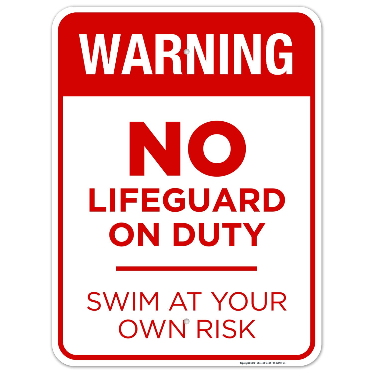 No Lifeguard Warning Sign for Pools 18x24 Inch, Durable Aluminum Indoor ...