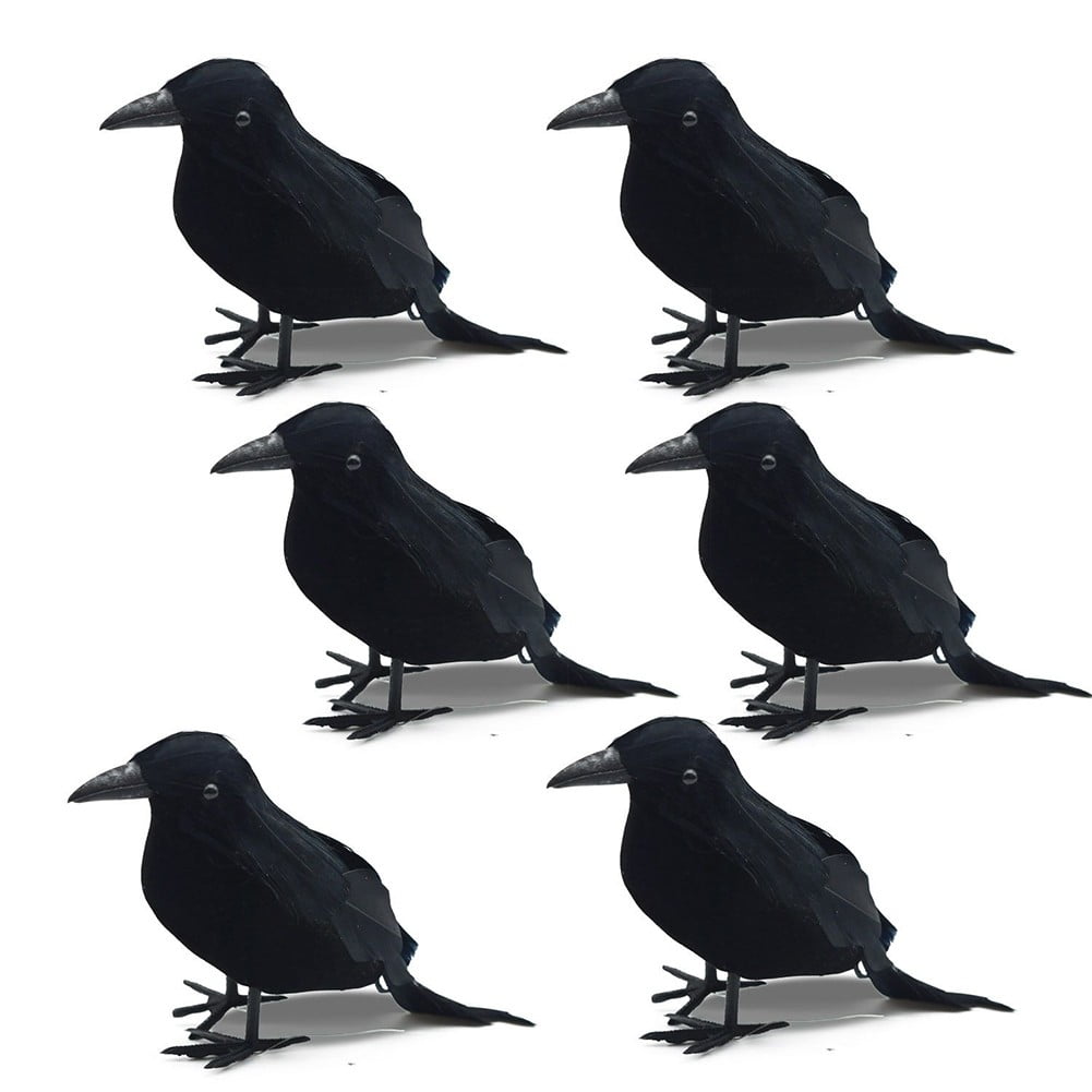 Lifelike 6PCS Black Ravens for Halloween Decor - Spooky Realistic Crows ...