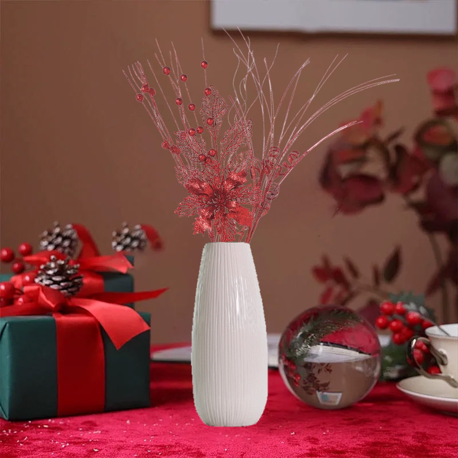 Lifelike Artificial Poinsettia Flower Stem Christmas Tree Ornament for ...