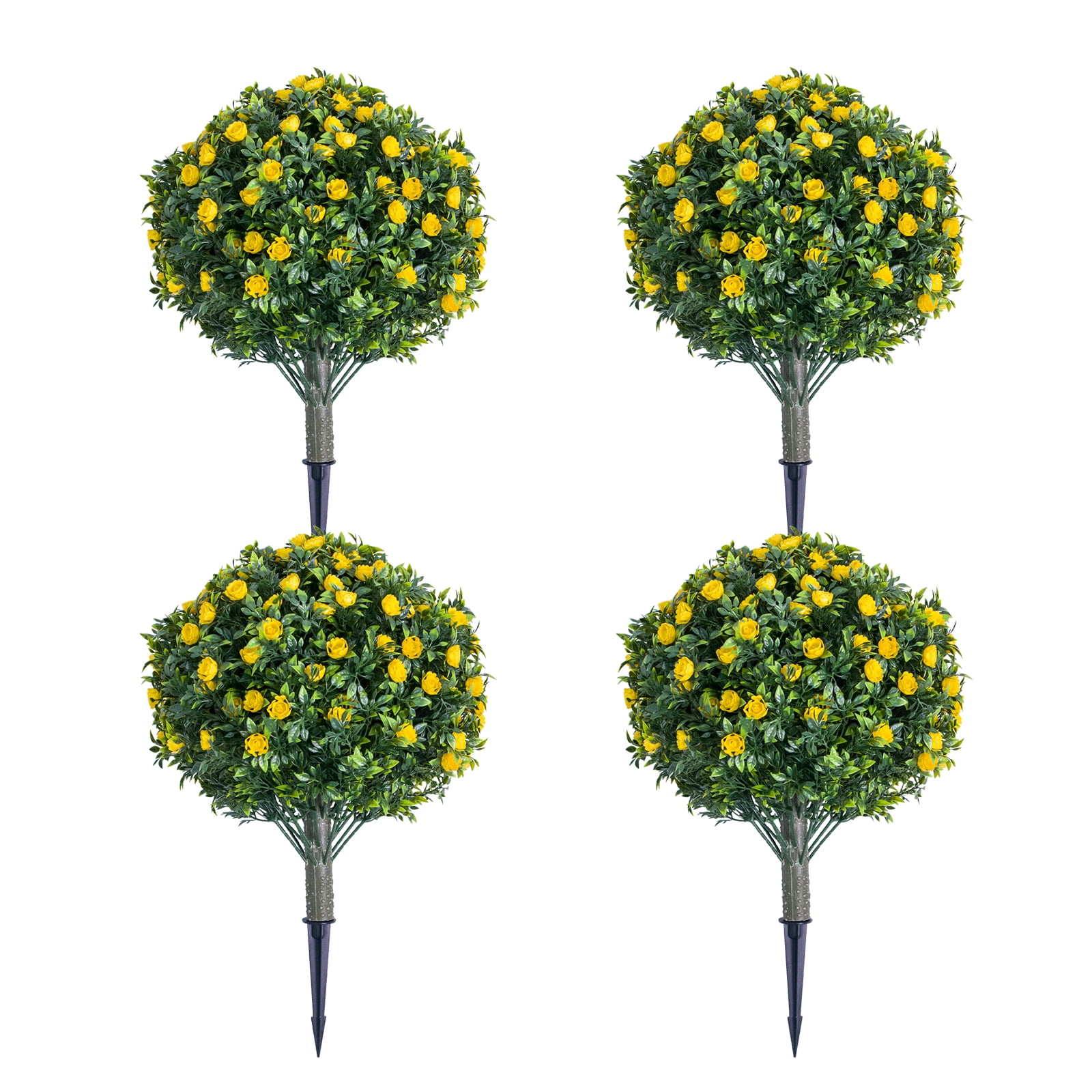 Lifelike Artificial Topiary Flower Ball Tree with Ground Spike Set of 2 ...