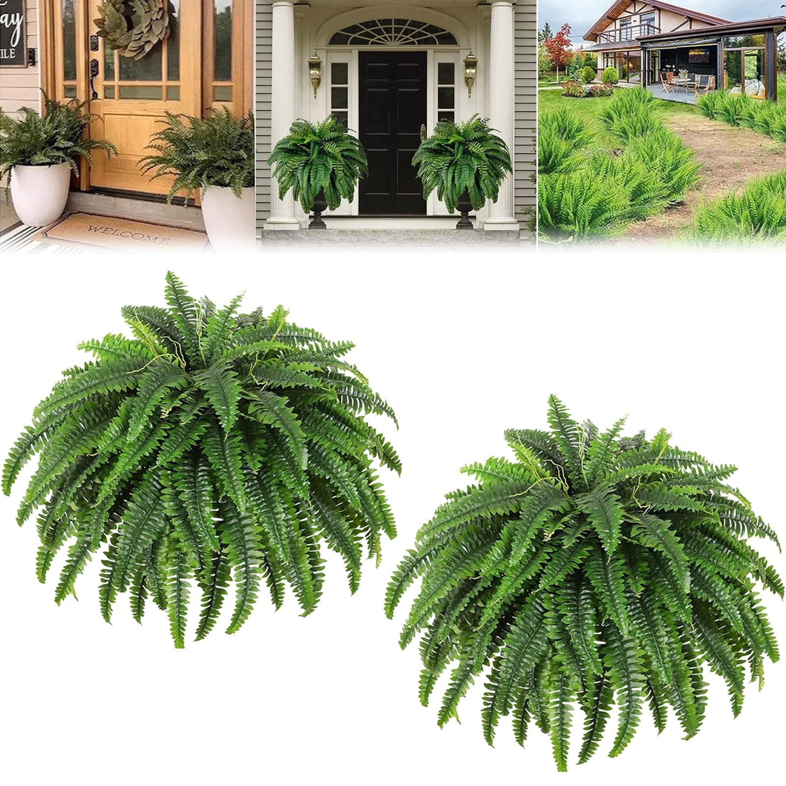 Lifelike Fake Boston Fern Plant, UV Protected Artificial Fern for ...