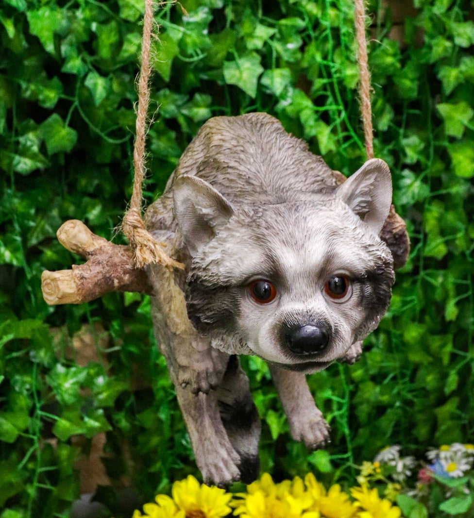 Lifelike Gray Raccoon Baby Clinging On Branch Swing Hanger Wall Decor ...