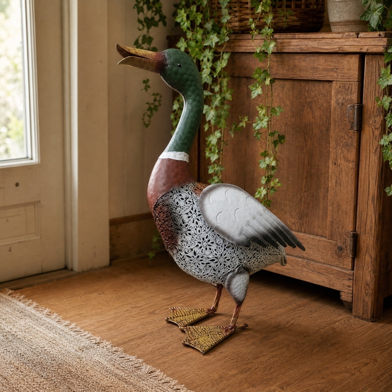 Lifelike Mallard Duck Figurine,Vintage Wrought Iron Ornament with ...