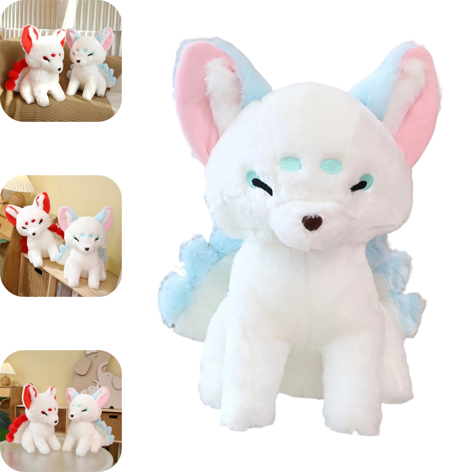 Lifelike Nine-Tailed Fox Stuffed Animals Toy Realistic Red Fox Plush ...