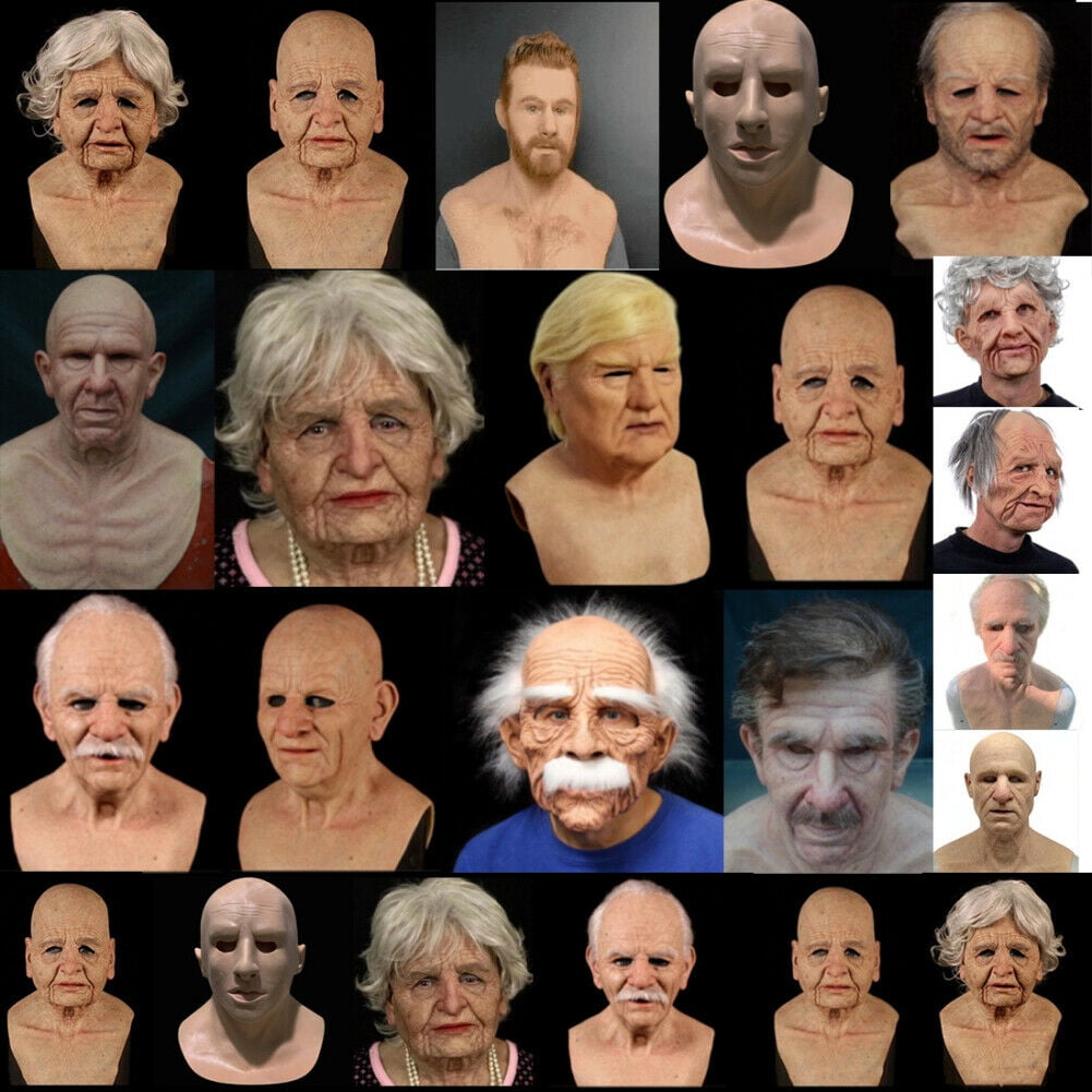 Lifelike Old Man Mask Human Wrinkle Face Mask Full Head Halloween ...