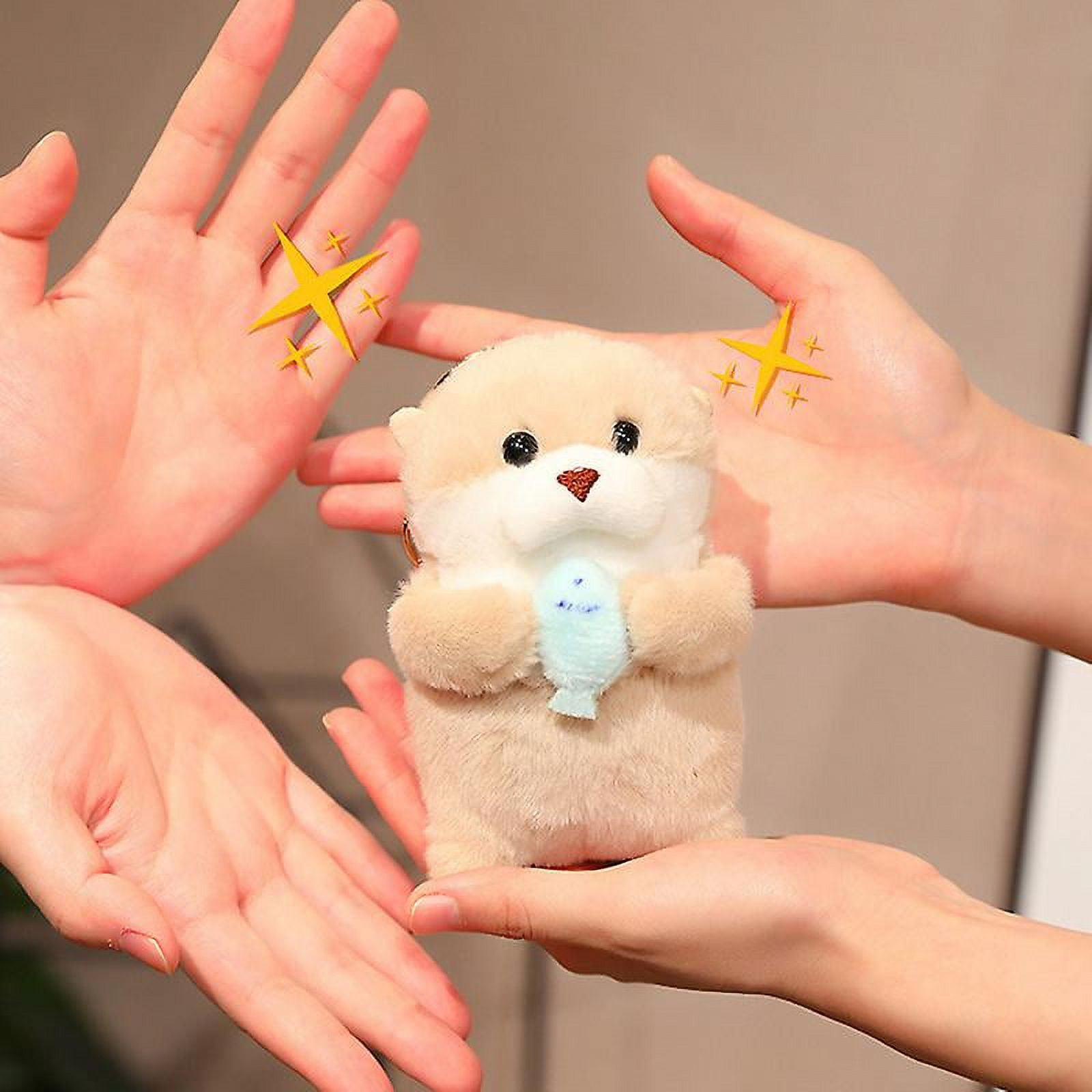 Lifelike Otter Hug Fish Lovely Animal Small Doll Pendant Soft Stuffed ...
