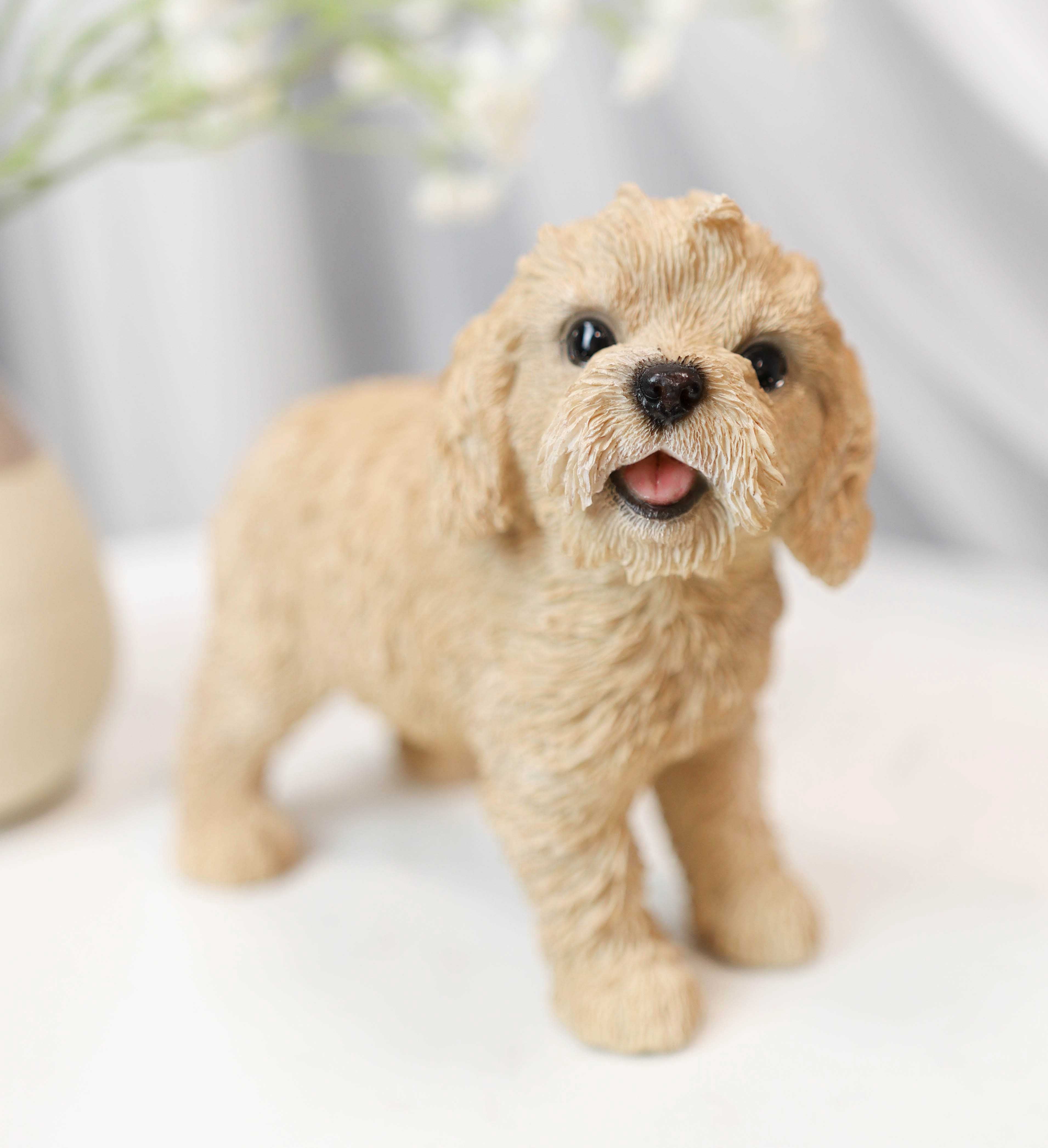 Lifelike Realistic Smiling Labradoodle Puppy Dog Figurine With Glass ...