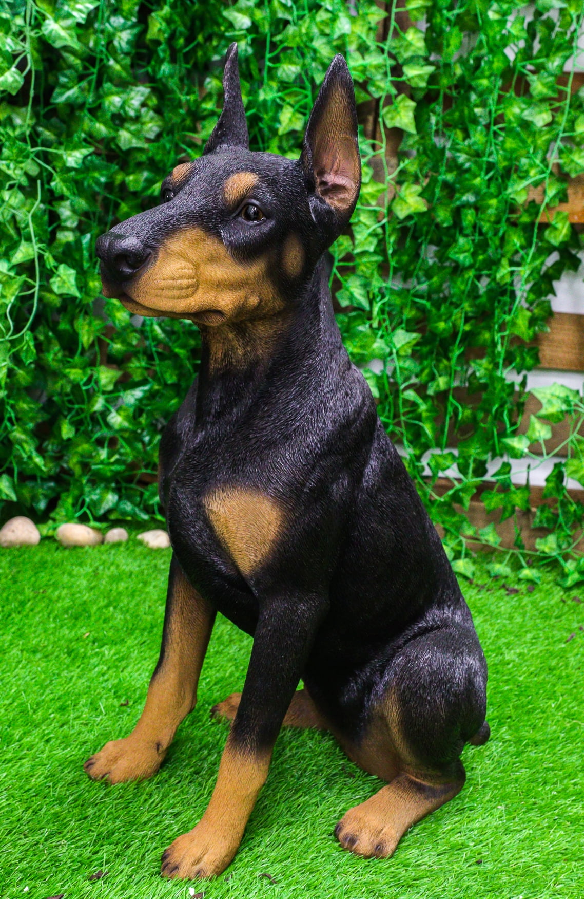 Lifelike Sitting Doberman Pinscher Statue 23.5"Tall Pedigree Dog With ...