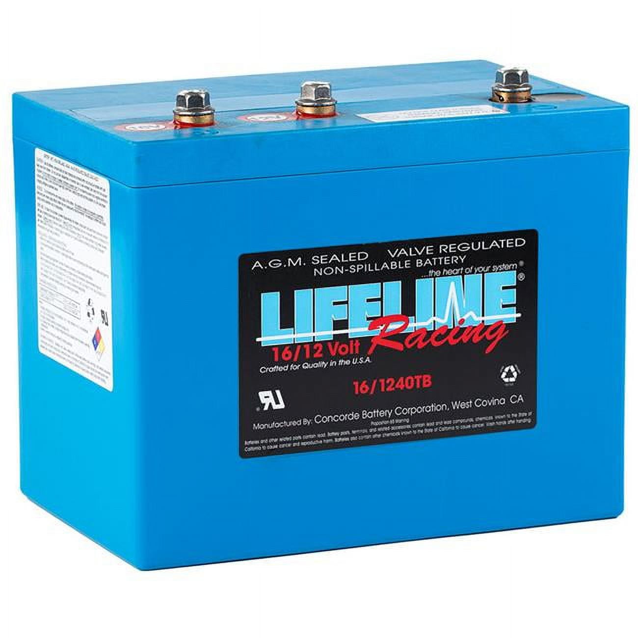 Lifeline Batteries LFBLL-16-1240TB 16V 3 Post AGM Racing Battery, 1050 ...