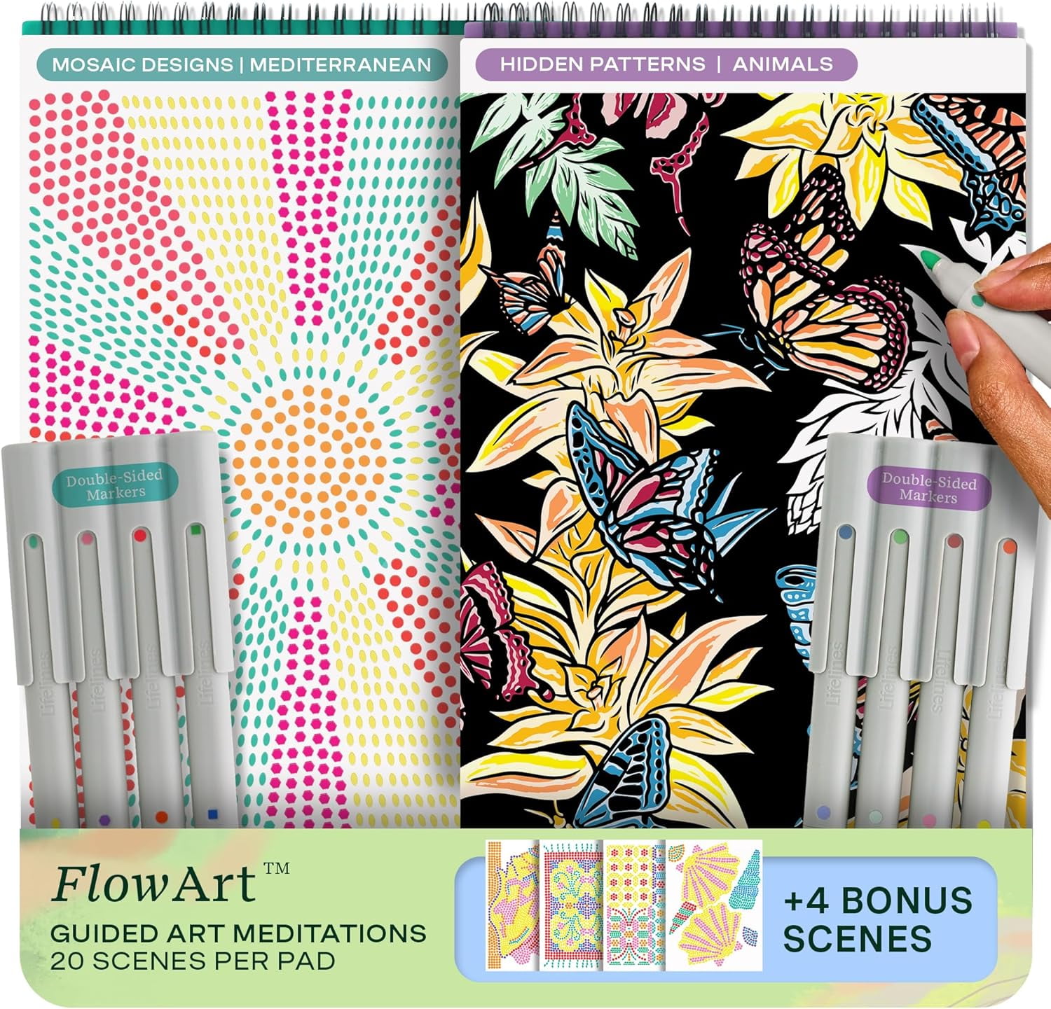 Lifelines FlowArt Activity Pad, 2-Pack - Guided Art Meditations with Markers - Mediterranean ...