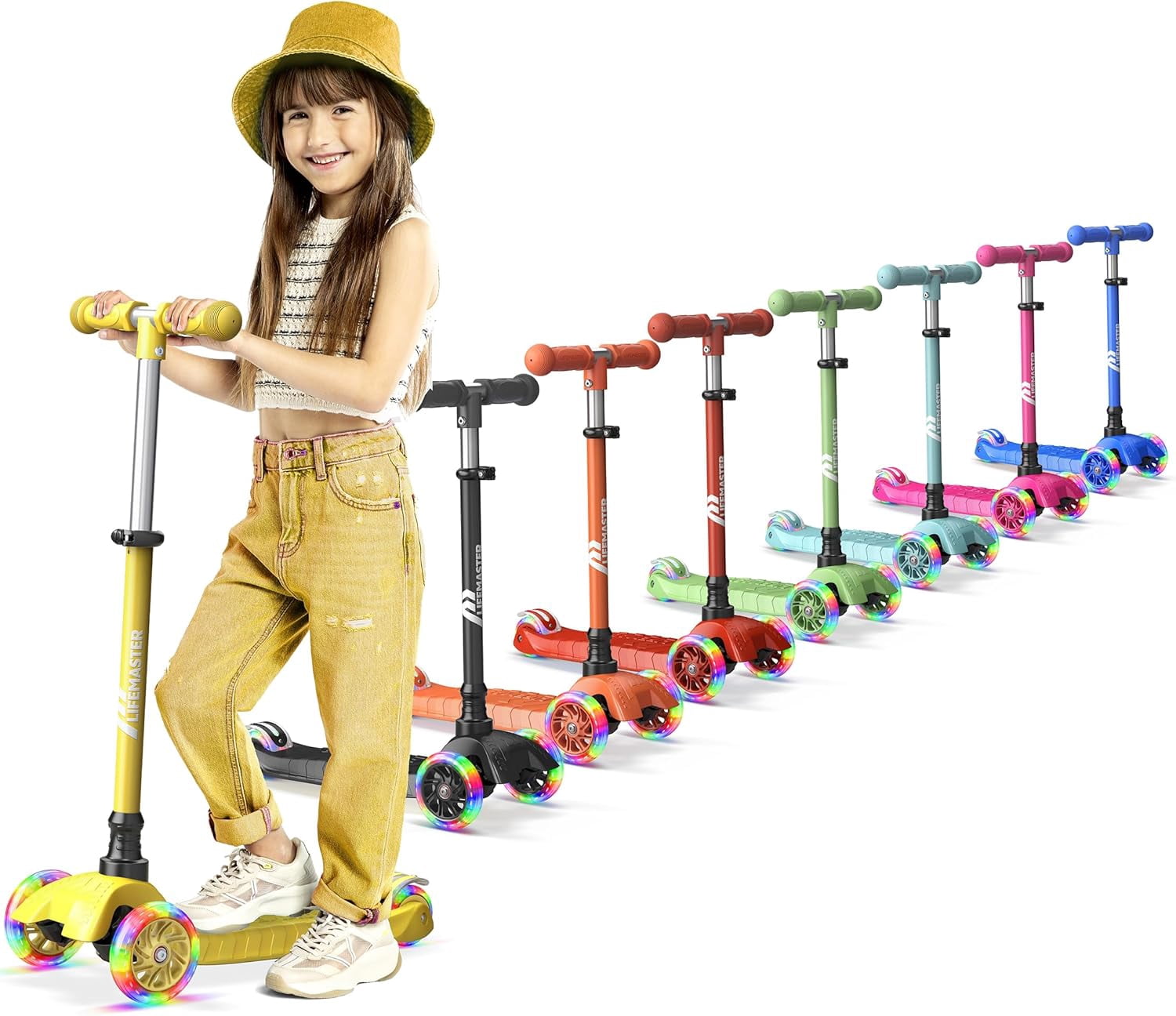 Lifemaster Mini 3-Wheel Kids Scooter with LED Wheel Lights, 4-Height ...