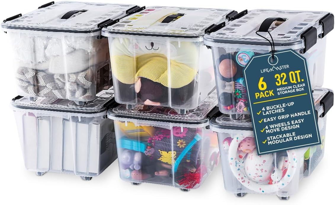 Lifemaster Stackable Storage Box Set - 6 Pieces 32 Quarts Multi-purpose ...