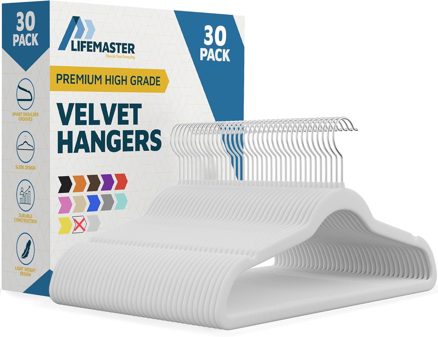 Life Master Velvet Clothes Hanger 360 Swivel Hook Non-Slip Notch Heavy ...