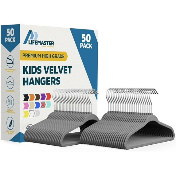 Lifemaster Velvet Kids Hangers, 50-Pack Non-Slip Baby & Toddler Clothes ...