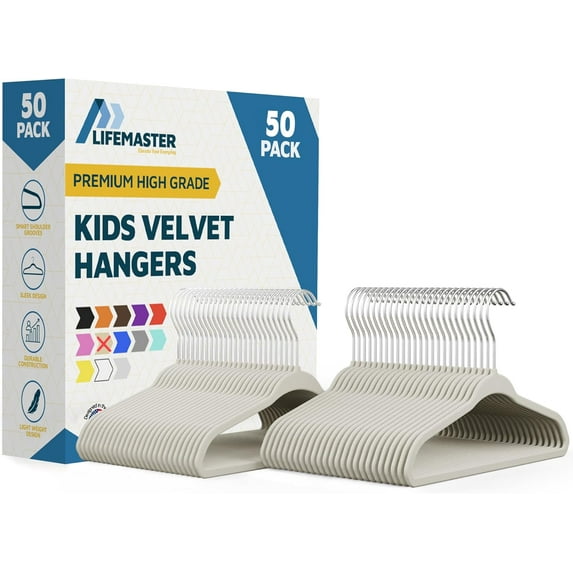 Lifemaster Velvet Kids Hangers, 50-Pack Non-Slip Baby & Toddler Clothes ...