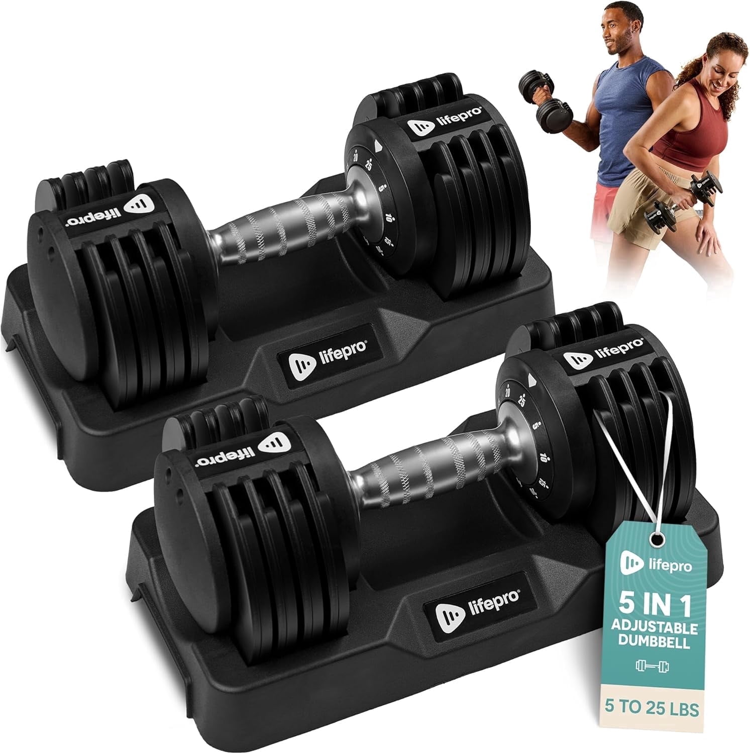 Lifepro Adjustable Dumbbells 25lb Pair – Quick Select Hand Weights for ...