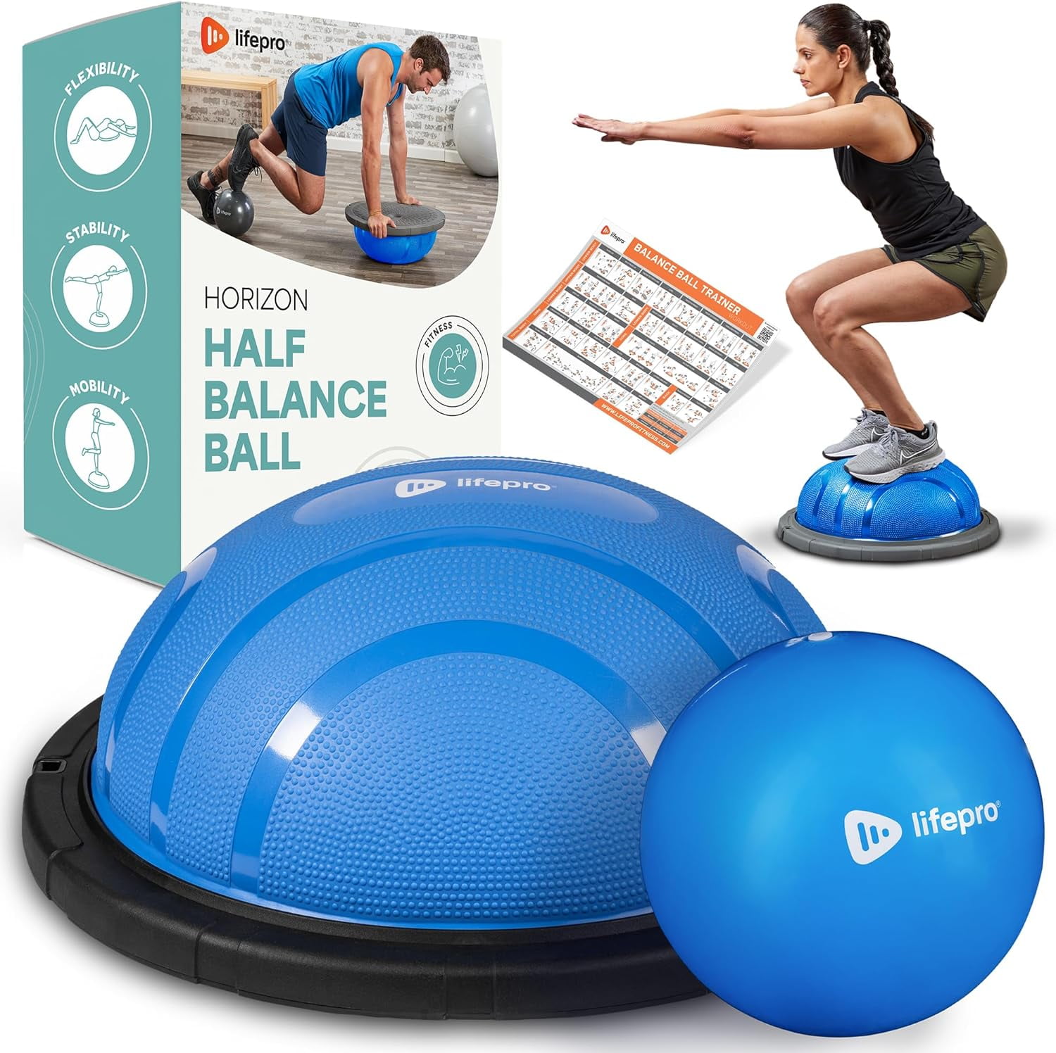 Lifepro Half Balance Ball Trainer - Stability Ball for Exercise, Full ...