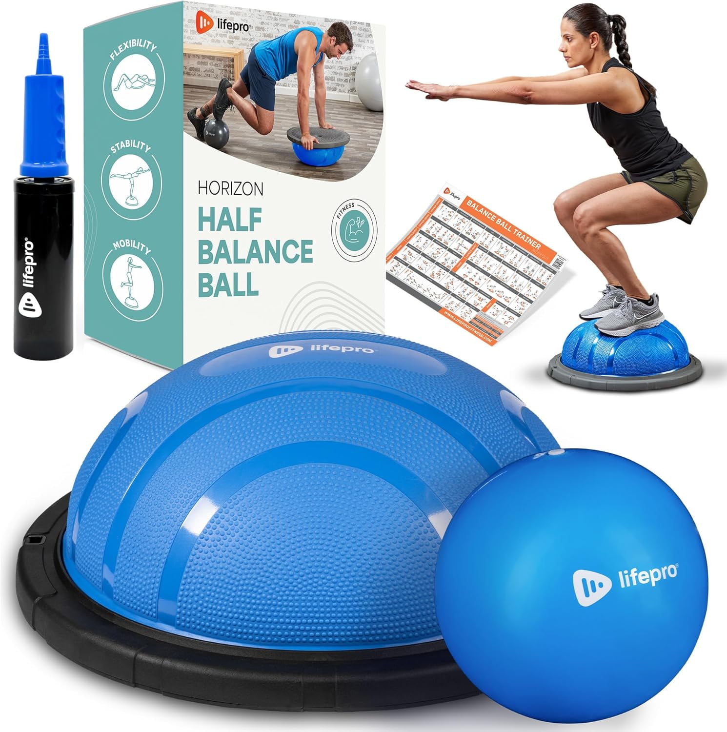 Lifepro Horizon Half Ball Balance Trainer, Blue, Improves Core Strength ...