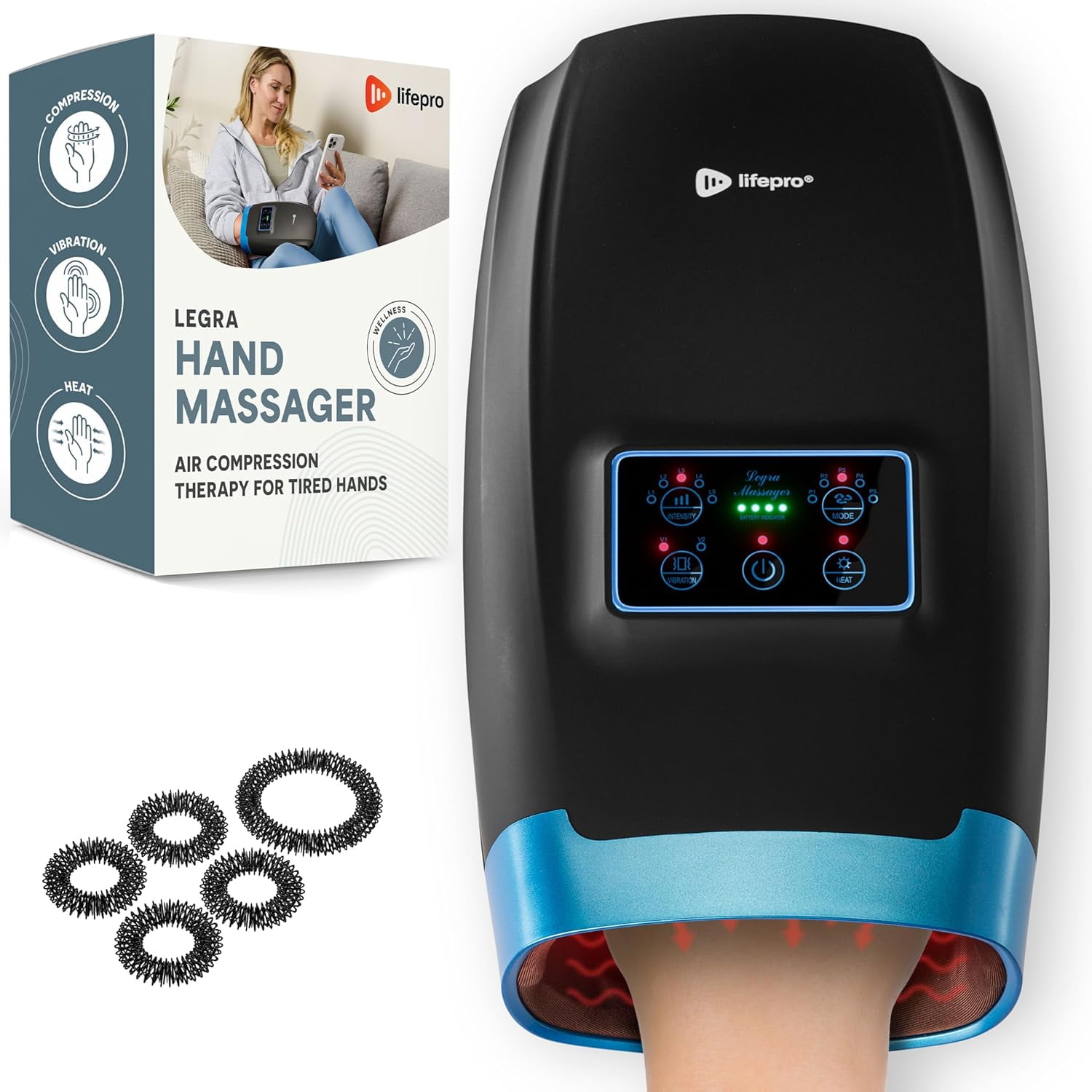 Lifepro Legra Heated Compression Hand & Wrist Massage Machine for Hand ...