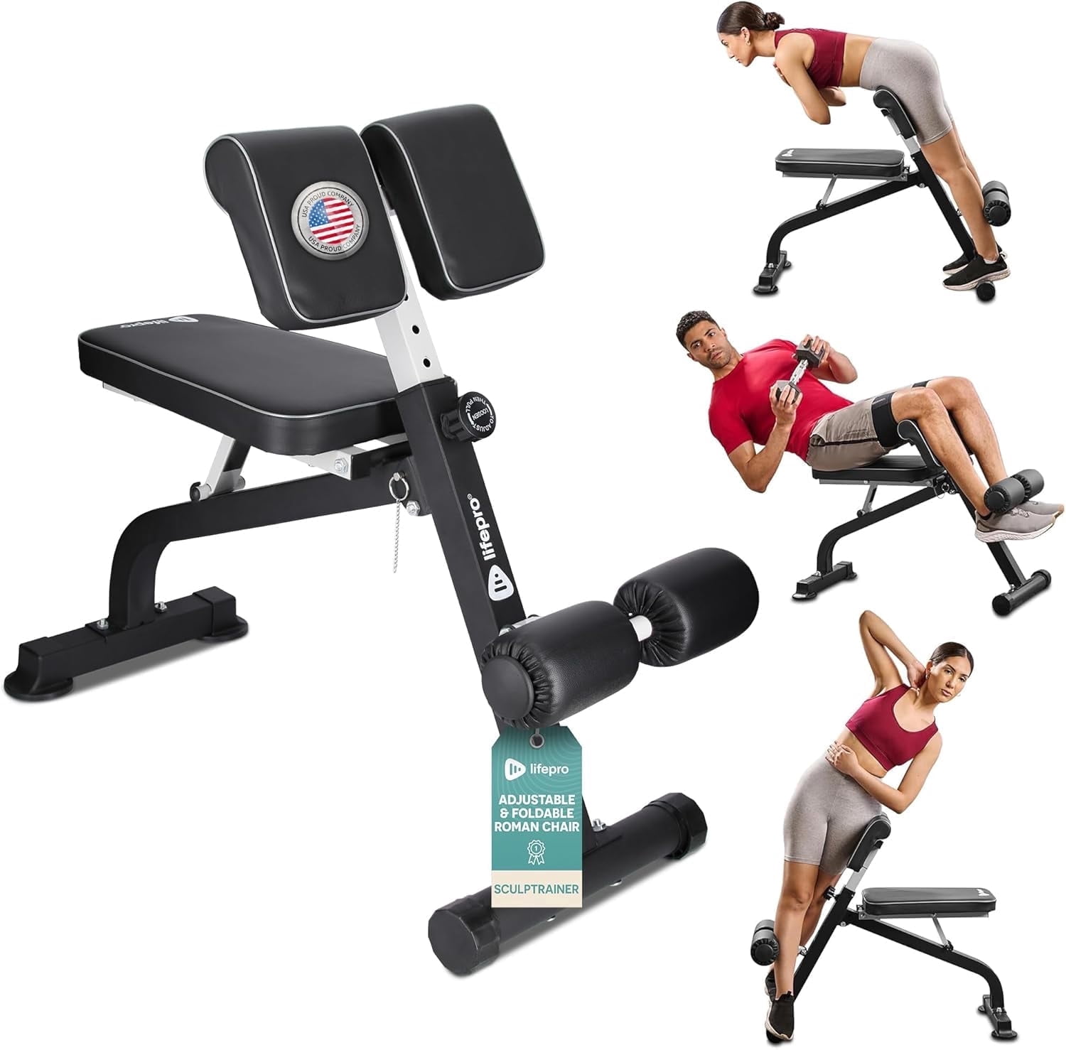 LifePro SculptTrainer Roman Chair Hyperextension Bench Adjustable Back ...