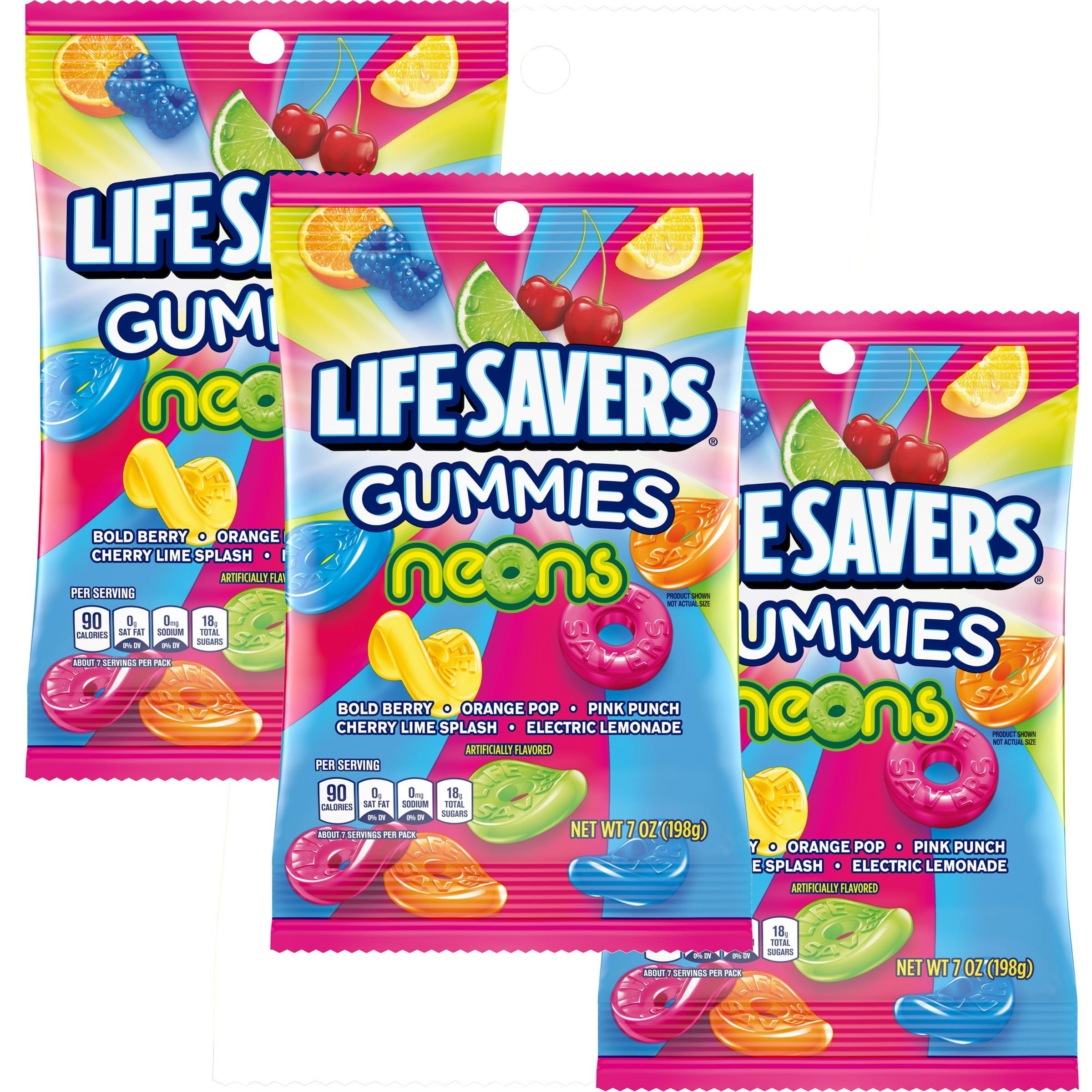 Lifesavers Neons Gummies, 7oz Gummy Bag (3 Pack), Gummy Candy - Walmart.com