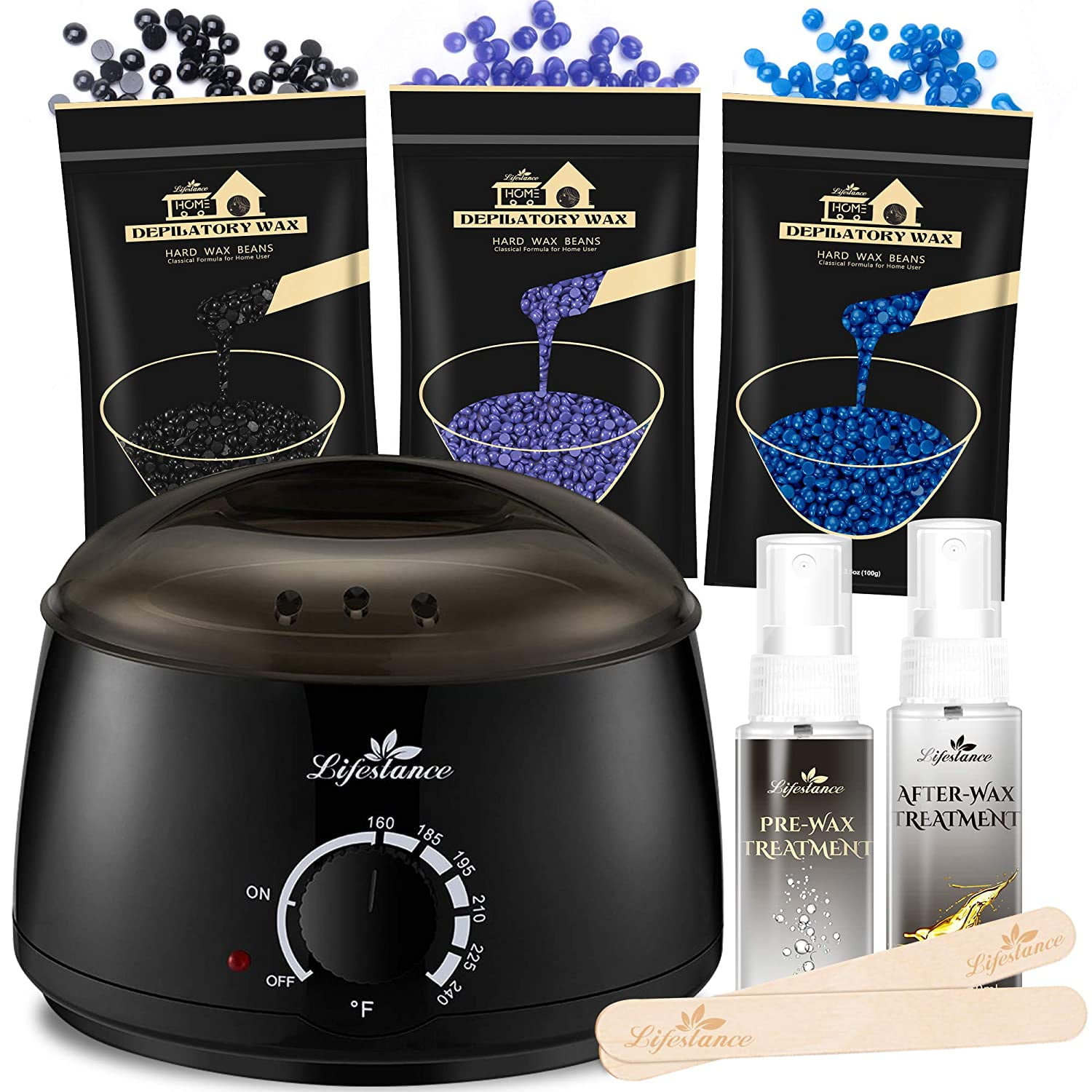 Lifestance Full Body & Facial Waxing Kit, Wax Warmer for Sensitive Skin ...