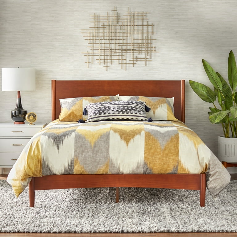 Lifestorey Casta Solid Pine Queen Platform Bed Walnut Queen