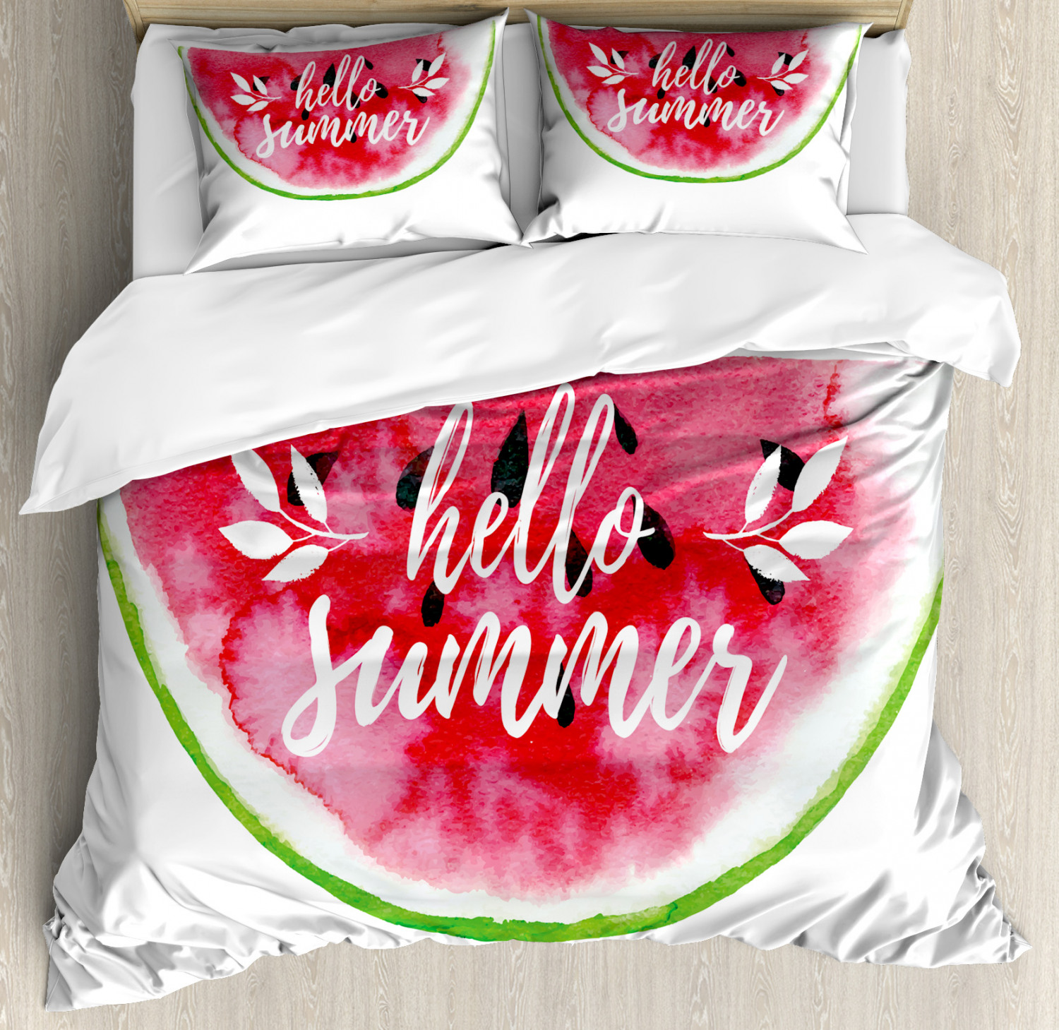 Lifestyle Duvet Cover Set, Watercolor Watermelon with Hello Summer ...